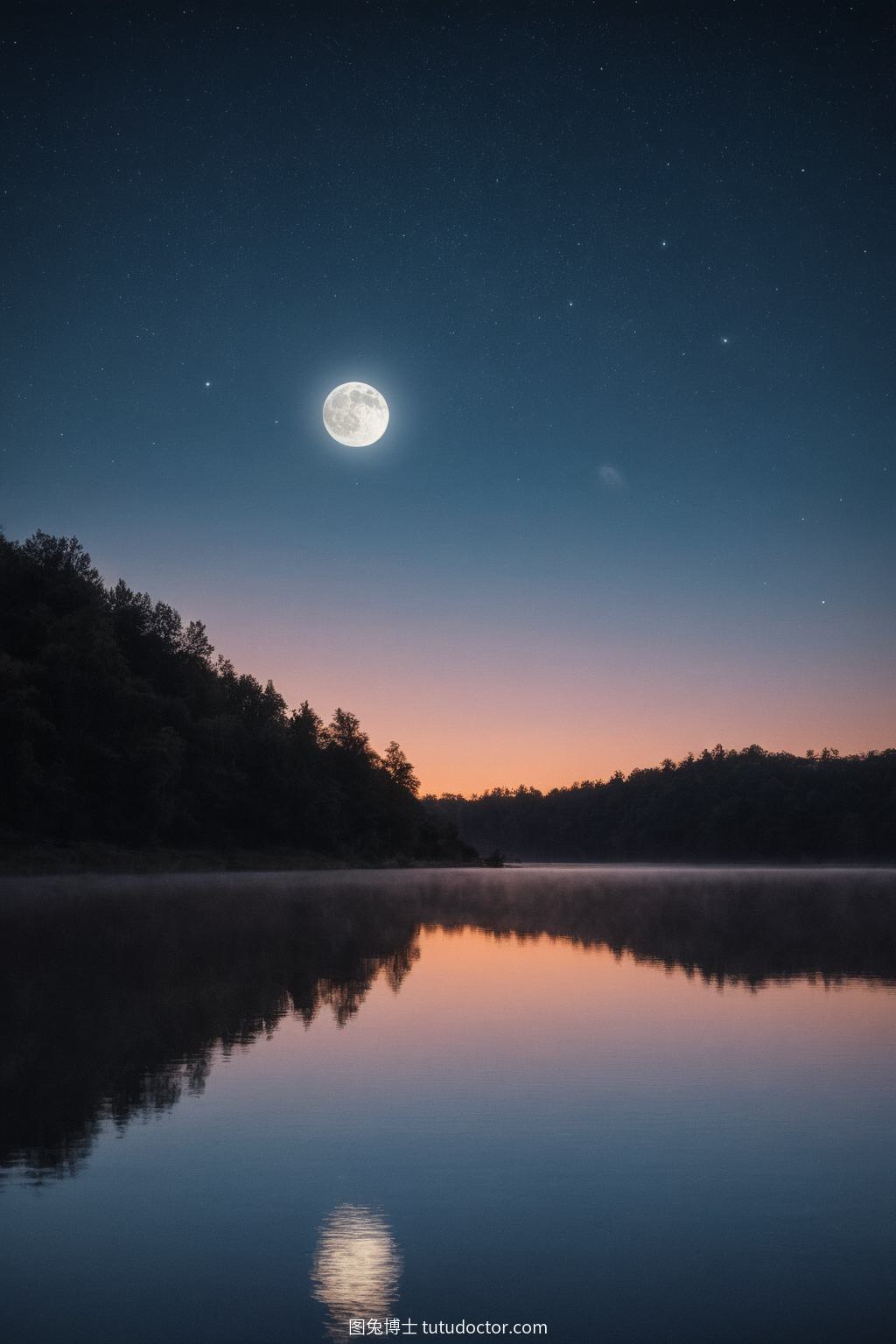 自然风光：月光映照静湖，星空倒影 - TUTU